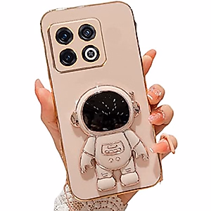 for Oneplus 10T Case,Oneplus 10T 5G Phone Case Hidden Astronaut Stand,Plating Glitter Soft TPU Folding Bracket Kickstand with Camera Cover Protection for 1+ 10T for Women Girls Pink