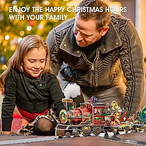 3D Puzzles for Adults Kids LED Christmas Train Sets for Under Christmas Tree, Musical Steam Santa Express Christmas Decorations with Lights, Christmas Decor Model Kit, Gifts for Women Men, 218 Pieces
