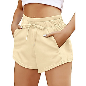 AUTOMET Womens Sweat Shorts Lounge Casual Summer Trendy High Waisted Athletic Shorts Gym Running Shorts with Pockets Fashion Clothes 2023 Apricot