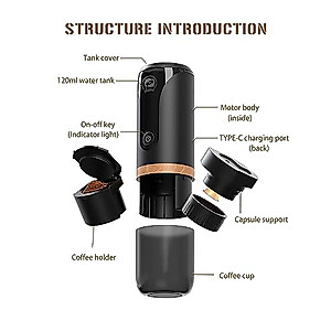 TASKITERY Portable Espresso Maker,12V Travel Coffee Machine,9 Bar Pressure Compatible with NS Capsule & Ground Coffee for Office Travel Camping Driving