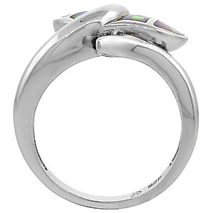 Sterling Silver White Synthetic Opal Whale Tail Ring for Women 3/4 inch Size 6