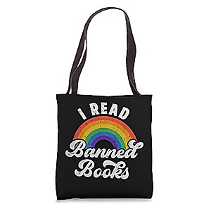I Read Banned Books Retro Literature Rainbow Reading Vintage Tote Bag