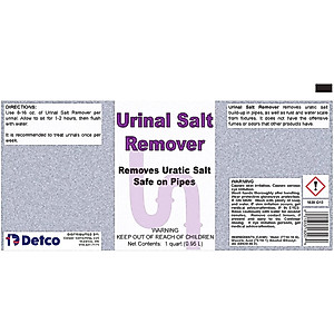 Detco Urinal Salt Remover Concentrate - Safe on Pipes and Plumbing, Odor Control, Cleans Rust, Scale, and Uratic Salt Build-Up, 1 Quart