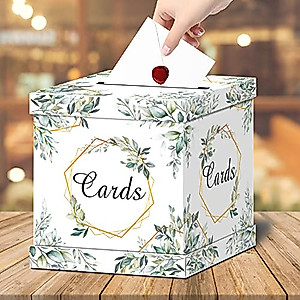 SietDESEO Greenery Card Box 10x10x10 Inch Floral Money Card Box Wedding Gift Card Holder Box Card Box Holder for Wedding Reception Baby Shower Birthday Party Supplies Raffle Box