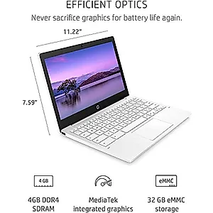 HP Chromebook 11.6" HD Light and Slim Laptop, MediaTek MT8183 8-Core Processor, 4GB Memory, 32GB eMMC, Card Reader, Webcam, Wi-Fi, Chrome OS, White, 2-Week IFT Support