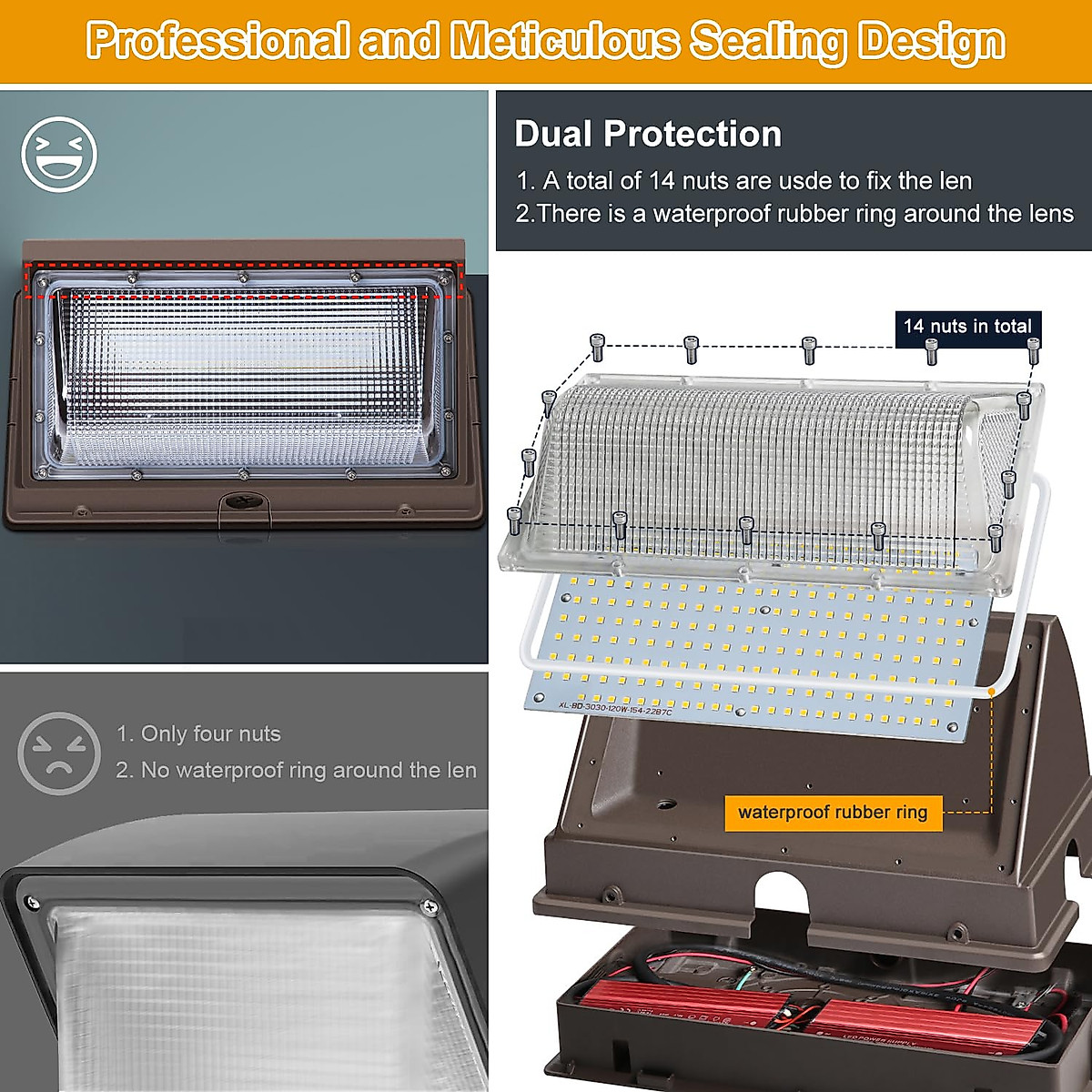 BIRITALO 300W LED Parking Lot Light Pole Mount and 120W LED Wall Pack Without Photocell Wall Mount