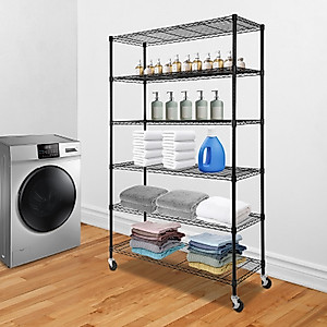 ZeStarDair Metal Shelve, Wire Shelving with Wheels 6-Tier Heavy Duty Storage Rack Utility Wire Rack 47 * 17 * 80 in Storage Shelving Unit Adjustable Storage Rack for Garage Kitchen Office (Black)