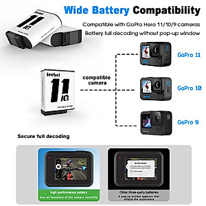 Battery Charger for GoPro HERO12/HERO11/HERO10/HERO9 Support Reverse Charging + 2 Pack Batteries Compatible with Original Gopro Hero 12/11/10/9 Camera