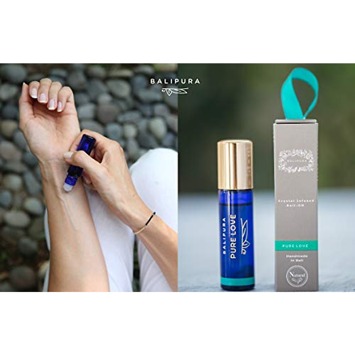 BALIPURA - Pure Love Crystal Aura Roll On - Jasmine Essential Oil with Love Rose Quartz Crystals - Essentail Oils for Body - Calming Essential Oils Roll On- Relaxation Gifts for Women - 0.34 floz