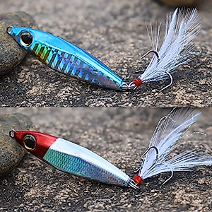 Sougayilang Jigs Fishing Lures Sinking Metal Spoons Micro Jigging Bait with Treble Hook for Saltwater Freshwater Fishing-A-2.56in/1.16oz-5PCS with Box