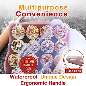 Cupcake Cake Muffin Tray Carrier, 4 in 1 Casserole Containers Holder with Lid, Pie Cupcake Carrier 24 Count, Travel Storage, Versatility Round Square Rectangular Oven Tray Carrying (Matte Pink)