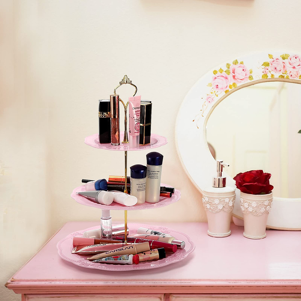 Dicunoy 3 Pack Plastic Cupcake Stands, 3 Tiered Dessert Trays for Display, Embossed Serving Plate Tower Holder, Tea Party Tray for Fruits, Snack, Candy, Buffet, Parties, Wedding, Birthday, Christmas