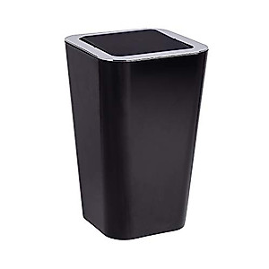 WENKO 22474100 Small Trash Can with Swing Top Lid, Mini Waste Basket, Stylish Garbage Bin for Bathroom, Bedroom, Kitchen, 1.6 Gallon, 7.1 x 11.2 x 7.1 in, Black, 6 L
