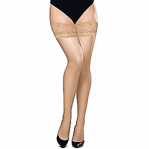 WLLHYF Thigh High Stockings, Women's Lace Top Thigh High Sheer Stockings Silk Stocking Tights for Women and Girls (skin color)