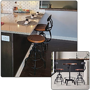 LOKKHAN Adjustable Swivel Kitchen Counter Stool with Backs-20.47"-25.59" Tall Rustic Farmhouse Industrial Bar Stools Set of 2 Breakfast Dining Cafe Stool,Welded Legs Black Metal Wooden Seat