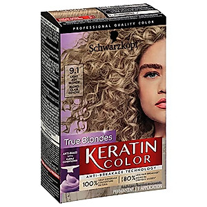 Schwarzkopf Keratin Color Permanent Hair Color Cream, 9.1 Light Ash Blonde, 1 Kit