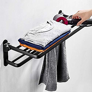 OMOONS Bathroom Towel Rack Storage Organizer Hanger Towel Bar Space Aluminum Wall Mount, Polished Finish
