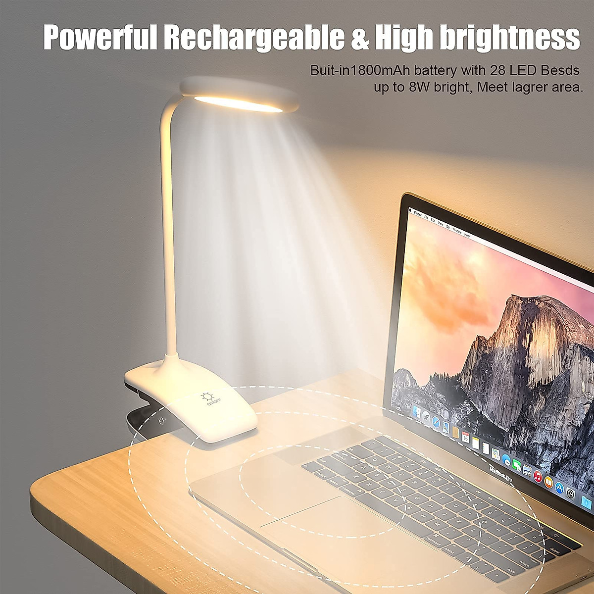 Deeplite Led Desk Lamp Battery Book Light Chargeable Reading Light, Flexible Arm, Dimming Brightness Portable Desk Light for Work Study (2 Pack).