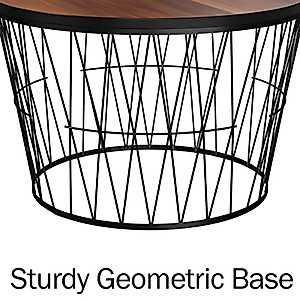 Lavish Home Coffee Table with Geometric Base, Walnut