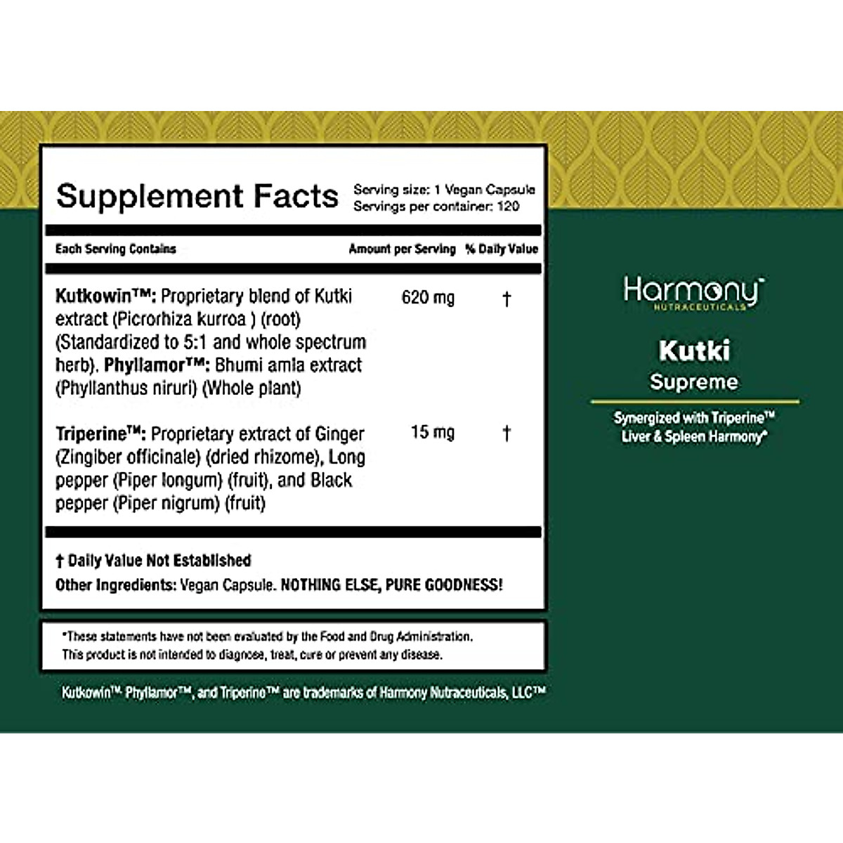 Kutki Supreme - Harmony Nutraceuticals Ayurvedic Medicine for Healthy Skin, Immune and Respiratory Systems - 120 Vegan Organic Capsules