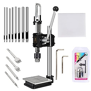 Leather Hole Puncher Hand Punching Machine Manual Press Puncher Punch Tools for DIY Leather Craft Punching Holes (with Chuck, PP Plate and Aluminum Plate) (Style D)