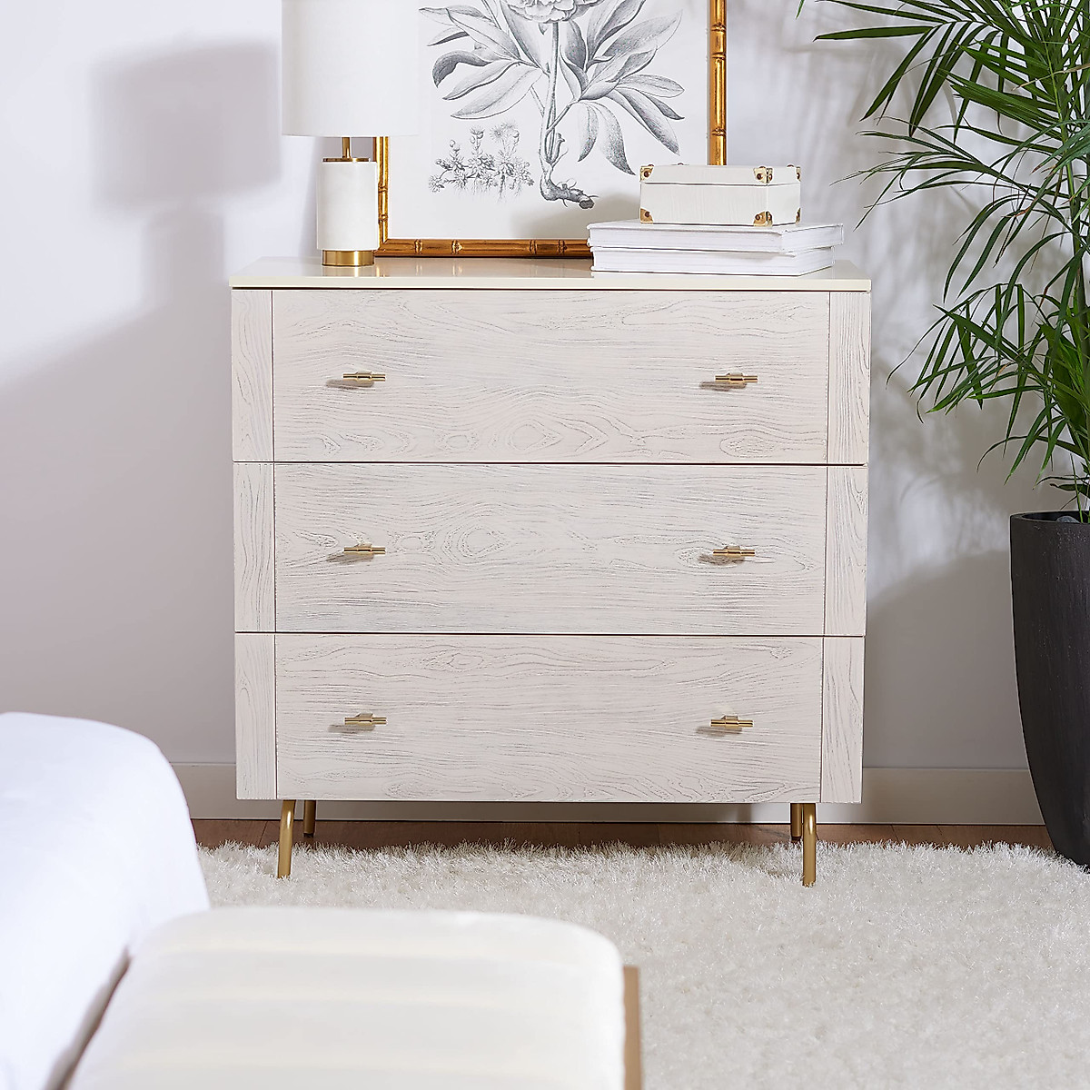 SAFAVIEH Home Collection Genevieve Cream/White Washed 3-Drawer Storage Living Room Bedroom Chest Dresser DRS5000E, 0