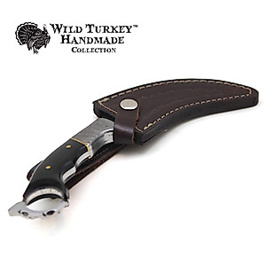Wild Turkey Handmade Custom Damascus Fixed Blade Hunting knfie Horn Handle