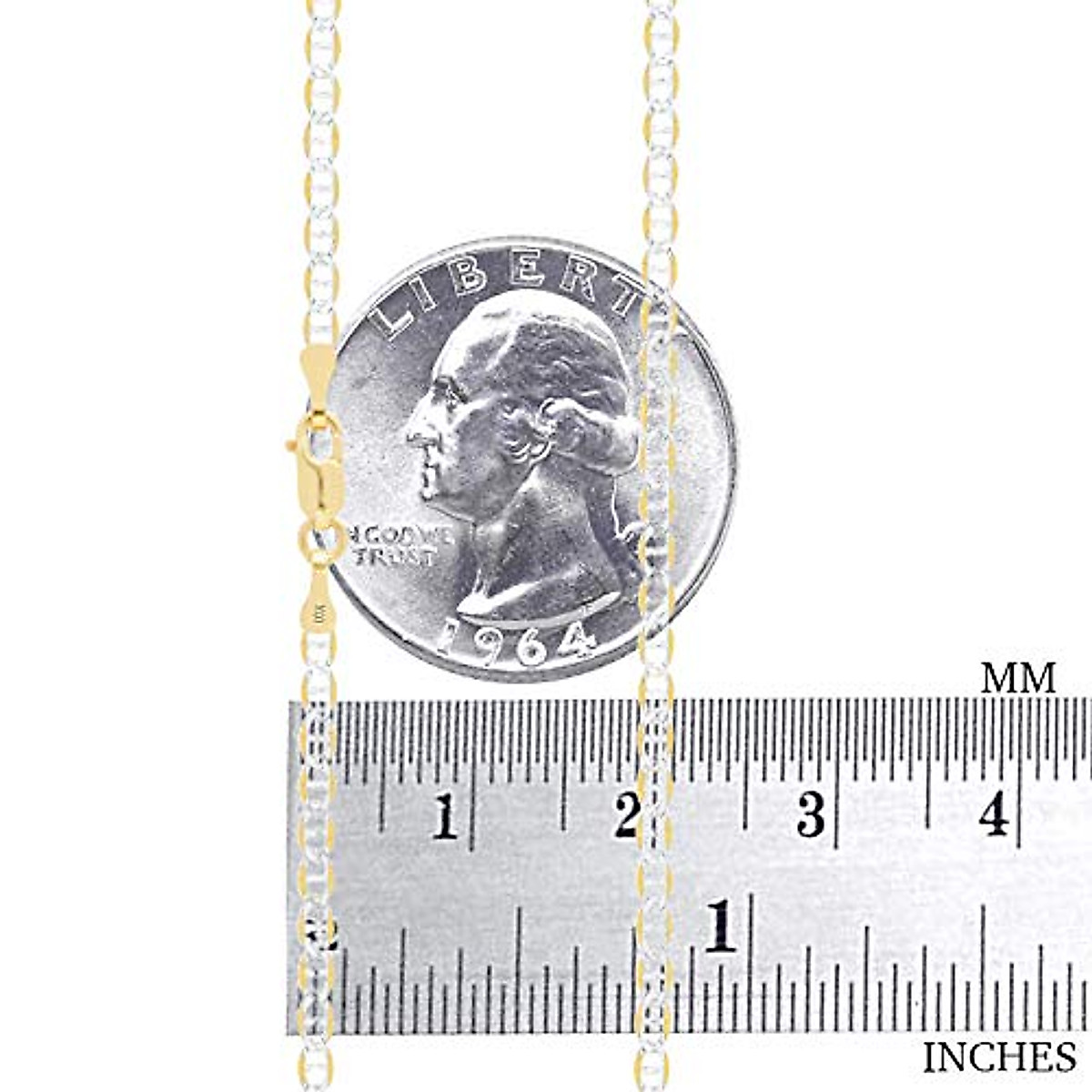 Nuragold 10k Yellow Gold 2.5mm Solid Mariner Anchor Link Chain Diamond Cut Two Tone Pave Pendant Necklace, Womens Mens Jewelry 16" 18" 20" 22" 24" 26"