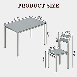 Lamerge Dining Table Set for 4, Kitchen Table and Chairs for 4, Modern Dining Room Table Set with Curved Backrest Chairs, Metal Frame, Ideal for Breakfast Nook, Compact Kitchen, Dining Room, Grey