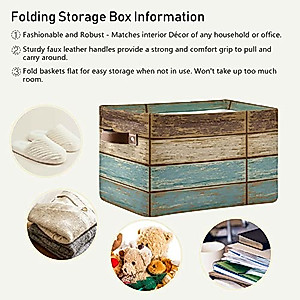 ALAZA Wooden Wood Retro Foldable Storage Box Storage Basket Organizer Bins with Handles for Shelf Closet Living Room Bedroom Home Office 1 Pack