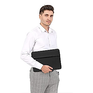 MOSISO Laptop Sleeve Case Compatible with MacBook Air/Pro, 13-13.3 inch Notebook, Compatible with MacBook Pro 14 inch 2023-2021 A2779 M2 A2442 M1, PU Leather Wave Grain Bag with Handy Strap, Black