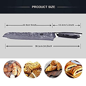 Kitchen Emperor Bread Knife, Serrated Knife 9 inch, Premium German High Carbon Stainless Steel Kitchen Knives with Comfortable Pakka wood Handle