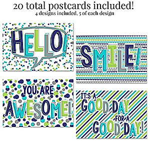 It's A Great Day! Blank Postcards for Kids to Send to Friends, Blue & Green Total of 20 4"x6" Fill In Notecards (5 of each design) by AmandaCreation
