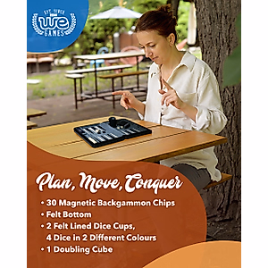 WE Games Backgammon Set, Board Games for Adults - Travel Games - Magnetic with Navy Blue Leatherette Backgammon Board and Carrying Strap - Travel Backgammon Sets for Adults