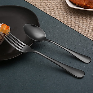 Set of 12, Stainless Steel Dinner Forks and Spoons Silverware Set, Heavy-Duty Forks (8 Inch) and Spoons (6.7 Inch) Cutlery Set, Dishwasher Safe (Black)