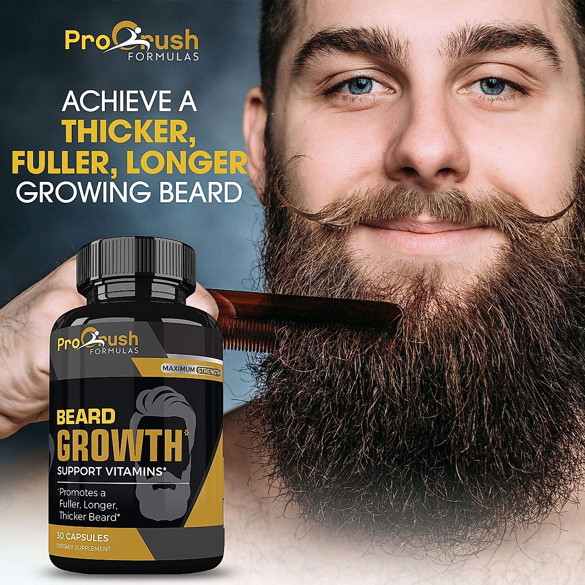 Beard Growth Support Supplement- Grow Fuller, Longer, Thicker, & Healthier Facial Beard & Mustache Hair. Natural Supplement Vitamin with Biotin for Men.