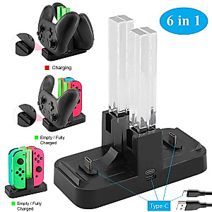 Whiteoak Pro Controller 6 in 1 Charger for Nintendo Switch Joy-Con Charging Dock Station Stand with LED Charging Indicator, [Upgrade Version] with Free Type C Cable