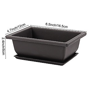 SEUNMUK 25 PCS 6.5 Inch Plastic Bonsai Training Pots,Thicken Rectangular Plastic Growing Pots, with 25 Trays for Garden, Bonsai Plants Growing Pot for Home, Office, Balcony, Garden and Yard
