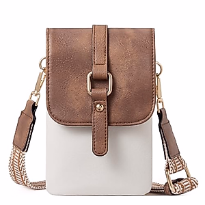 CLUCI Small Crossbody Bags for Women Leather Cell Phone Shoulder Purses Beige with Brown