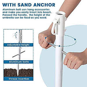 Beach Umbrella - 6.56FT Arc Length, 5.9FT Diameter Portable Beach Umbrellas for Sand Heavy Duty Wind with Air Vents, Adjustable Tilting Pole with 8 Ribs UV 50+ and Carry Bag