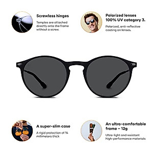 NOOZ Sunglasses polarized for Men and Women - 100% UV protection - Black Color - with Compact Case - CRUZ Collection