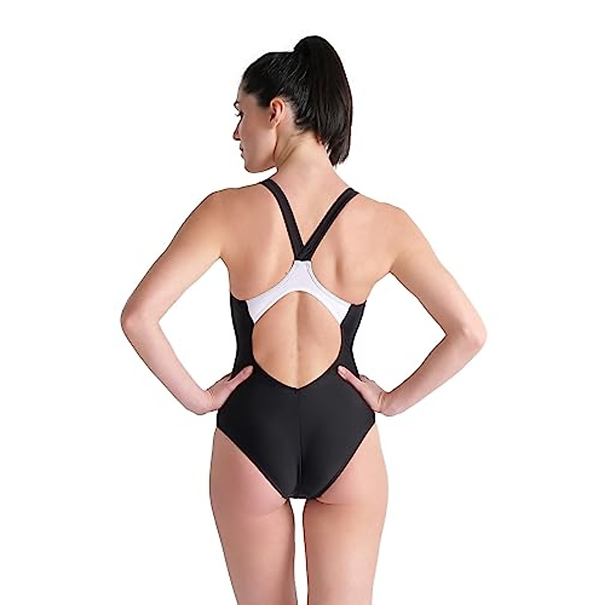 Arena Women's Standard Feel Threefold V Back Swimsuit, Black/Asphalt/White