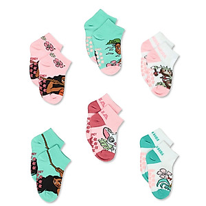 Disney Princess Moana Toddler Girls 6 Pack Quarter Style Socks with Grippers (Small (4-6), Blush)