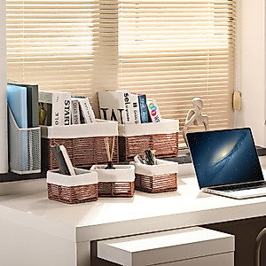 Vagusicc Wicker Storage Basket, Hand-Woven Paper Rope Wicker Baskets, Rectangular Small Wicker Baskets for Organizing, Cube Storage Bins for Closet/Clothes/Dresser, Brown, 5-Pack