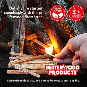 Better Wood Products 1 Pack Fatwood Fire Starter Sticks, Fireplace & Campfires, 50 Lbs