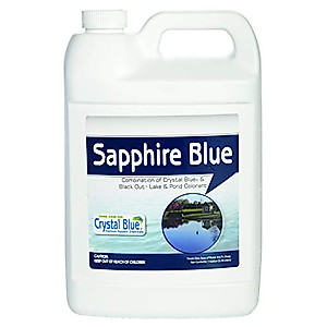 Sapphire Blue Lake & Pond Colorant - 1 Gallon - Deep Dark Blue Color Treats up to 1 Acre - Combination of Crystal Blue & Blackout Pond Dye- Environmentally Friendly Pond Dye