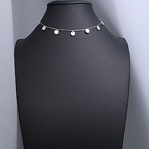 Sterling Silver Jewelry Dot Choker Necklace Round Circle Pendant Disc Chain Statement Necklace For Women