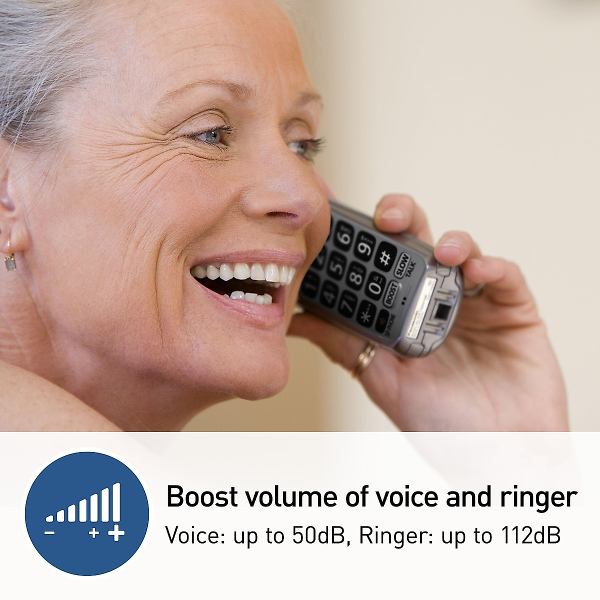 Panasonic Amplified Cordless Phone with Slow Talk, 50dB Volume Boost, 112dB Lound Visual Ringer, Hearing Aid Compatibility, Large Screen and Backlit Keypad - KX-TGM450S - 1 Handset (Silver)