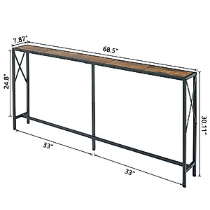 Gewudraw Console Table with 2 AC Oulets & 2 USB Ports, 68.5" Narrow Sofa Table, Entryway Table, Industrial Sofa Table for Hallway, Living Room, Bedroom, Long Console Table, 6.5 Feet Power Cord