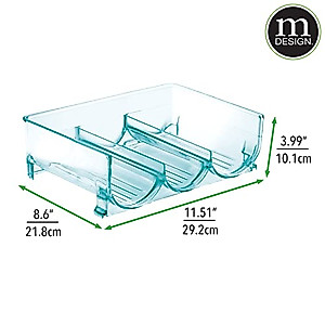 mDesign Stackable Plastic 3 Bottle Refrigerator Wine Rack - Kitchen Storage Organizer for Champagne, Wine or Water Bottles - Stacking Wine Organizer for Fridge - Ligne Collection - 2 Pack - Blue Tint